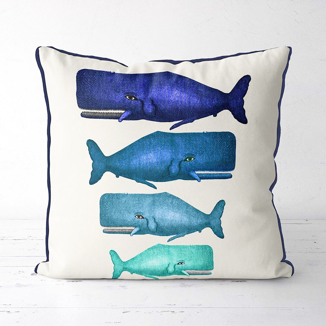 Whale Pillow Cover Nautical Decor Nautical Pillow Blue Whale Pillow ...