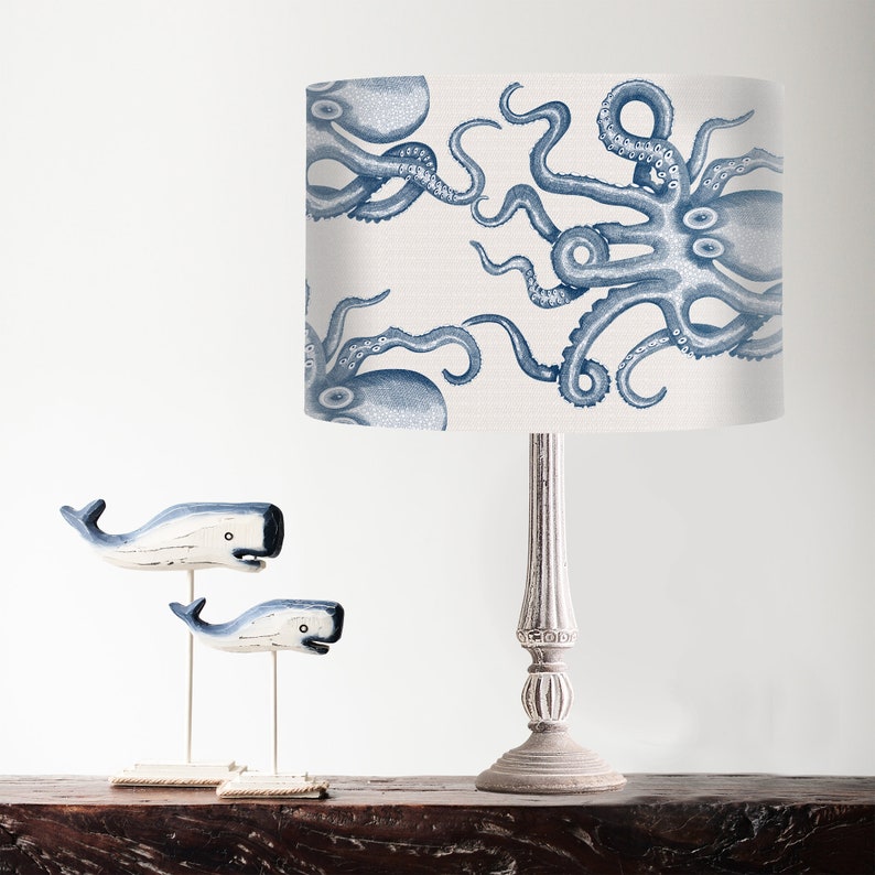 Octopus White on Blue Lamp Shade Seaside Lampshade for - Etsy