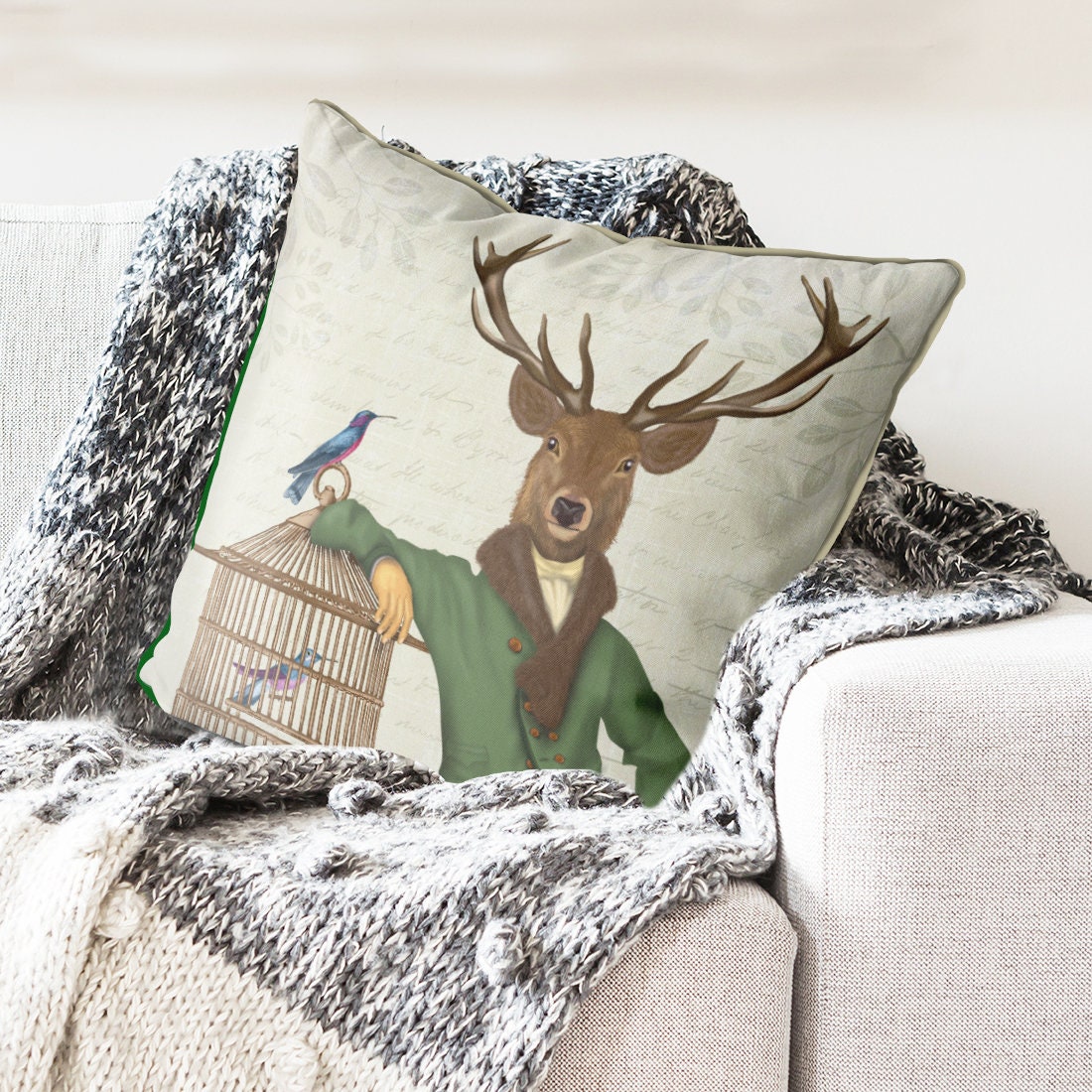 Deer pillow cover Deer decor Animal pillow Deer & Bamboo | Etsy