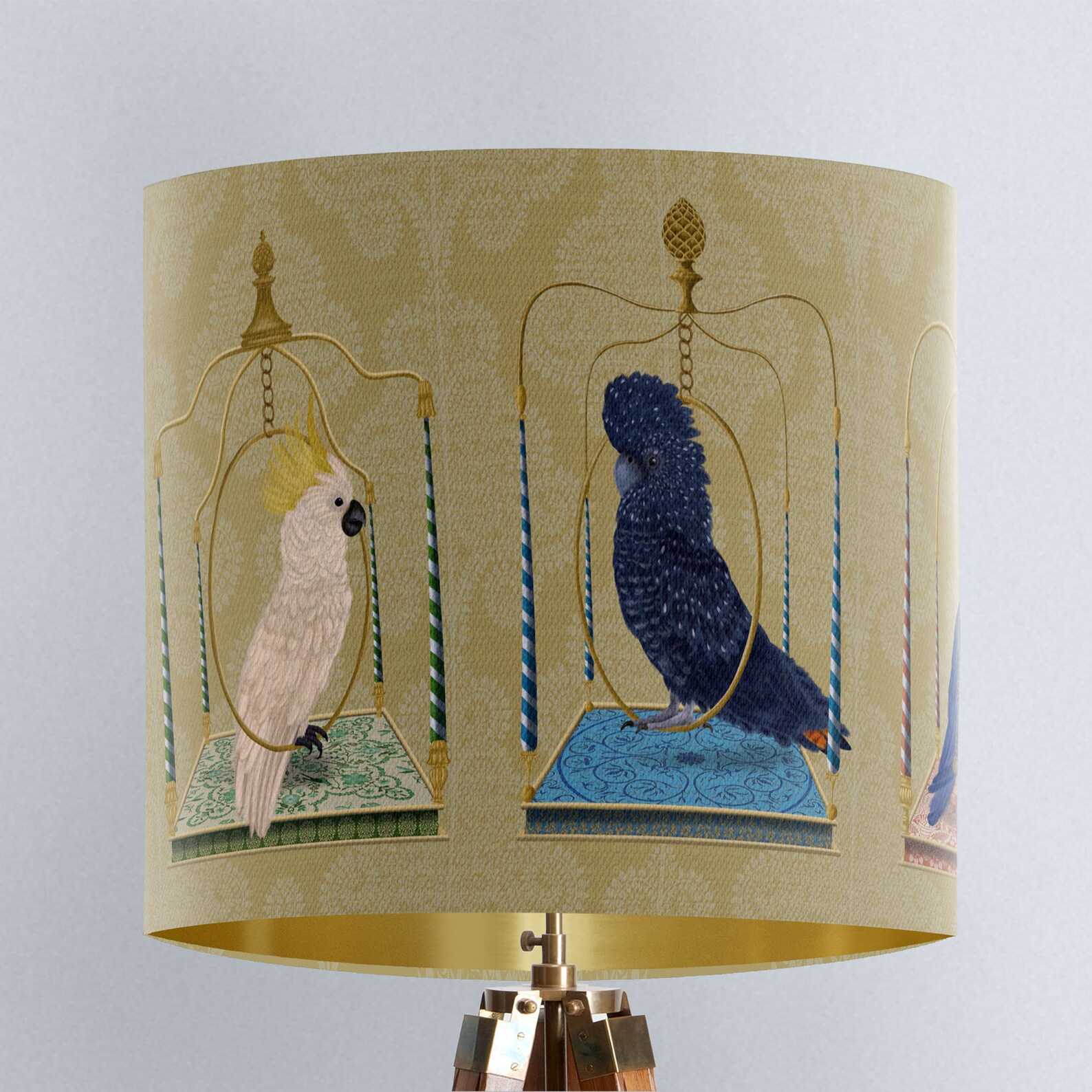 Parrot Swing Lamp Shade on Gold - Large Lamp Shade With Gold Lining ...