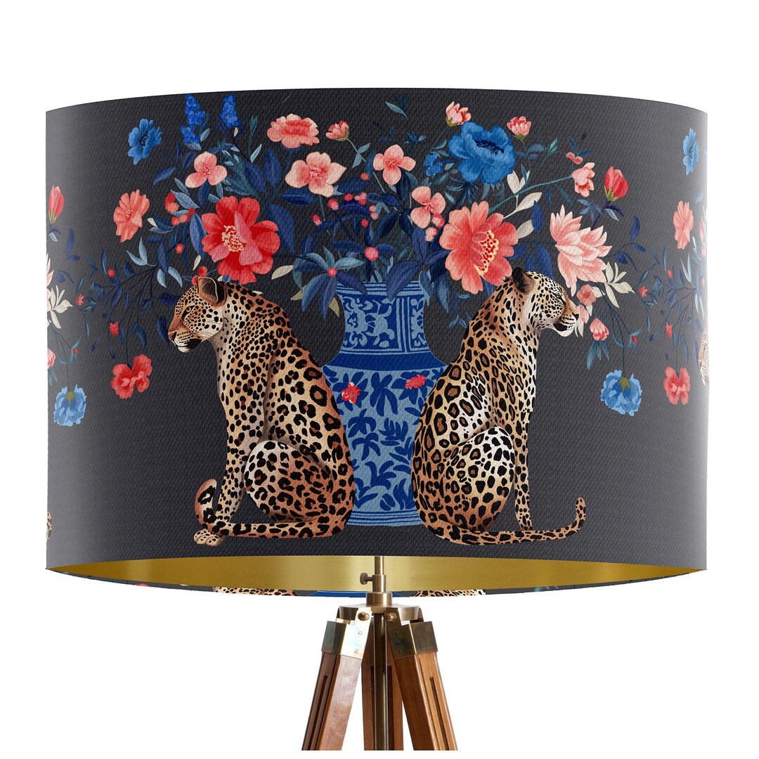 Leopard Lampshade on Charcoal Black Gold Lining, Tropical Beautiful ...
