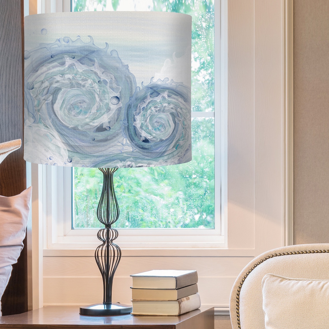 Sea Swell Lampshade in Blue and White Modern Coastal Home - Etsy