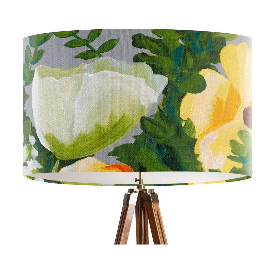 Jamaica Primrose Floral Lamp Shade - Drum Lampshade, Yellow and White ...