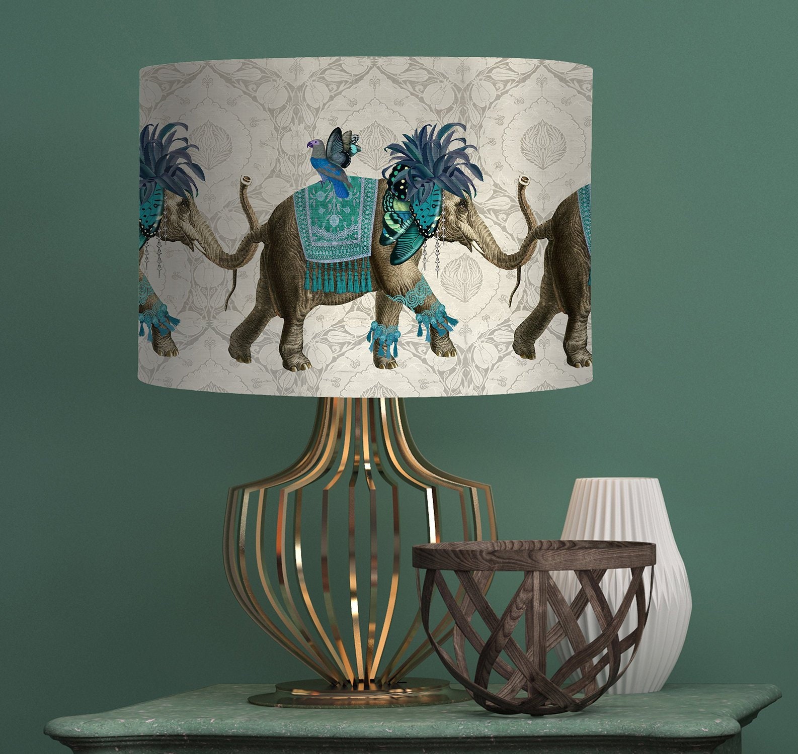 Elephant Lampshade - Niraj Indian Style Lampshade Blue Lampshade Table ...