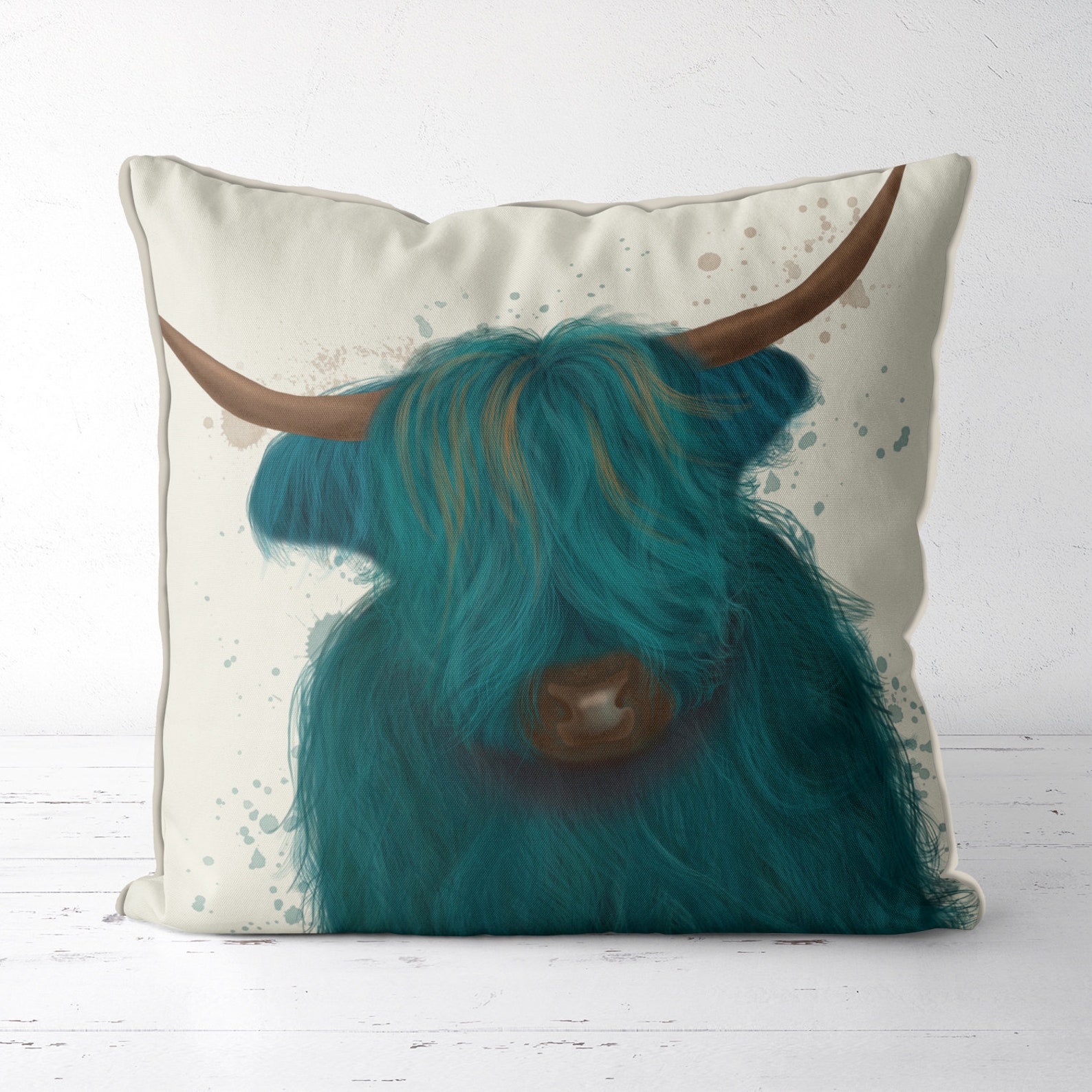 Highland Cow in Turquoise Modern Farmhouse Decor Cow Farm | Etsy