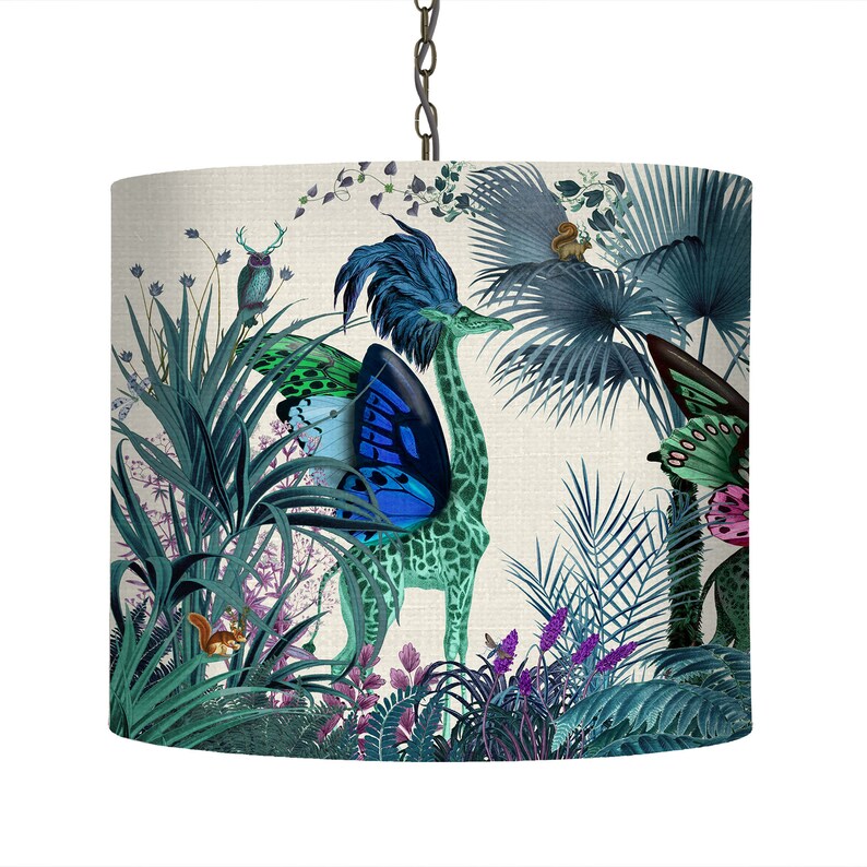 Lamp Shade Tropical Giraffes Blue Drum Lampshade Giraffe Decor Jungle ...