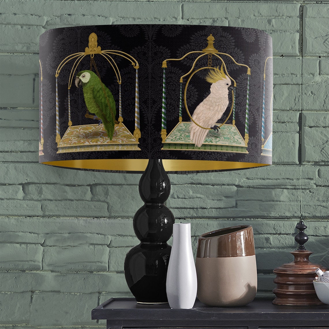 Parrot Swing Lamp Shade on Charcoal Large Lamp Shade With - Etsy