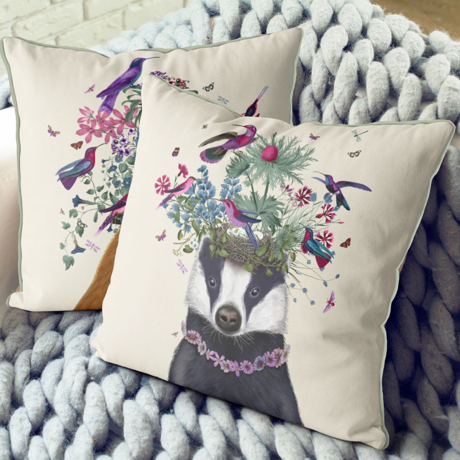 Badger Pillow Animal Art Woodland Decor Farmhouse Decor - Etsy