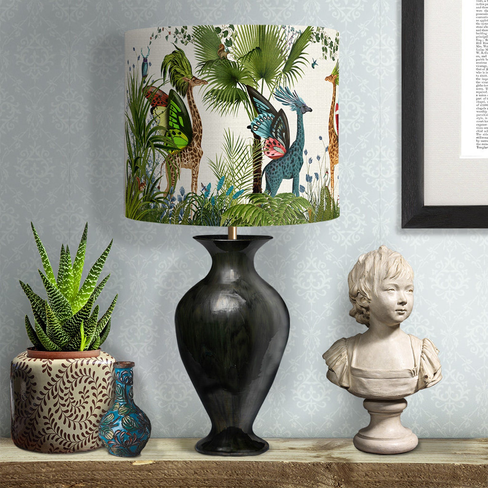Lamp Shade Tropical Giraffes Bright Drum Lampshade Giraffe Decor Jungle ...
