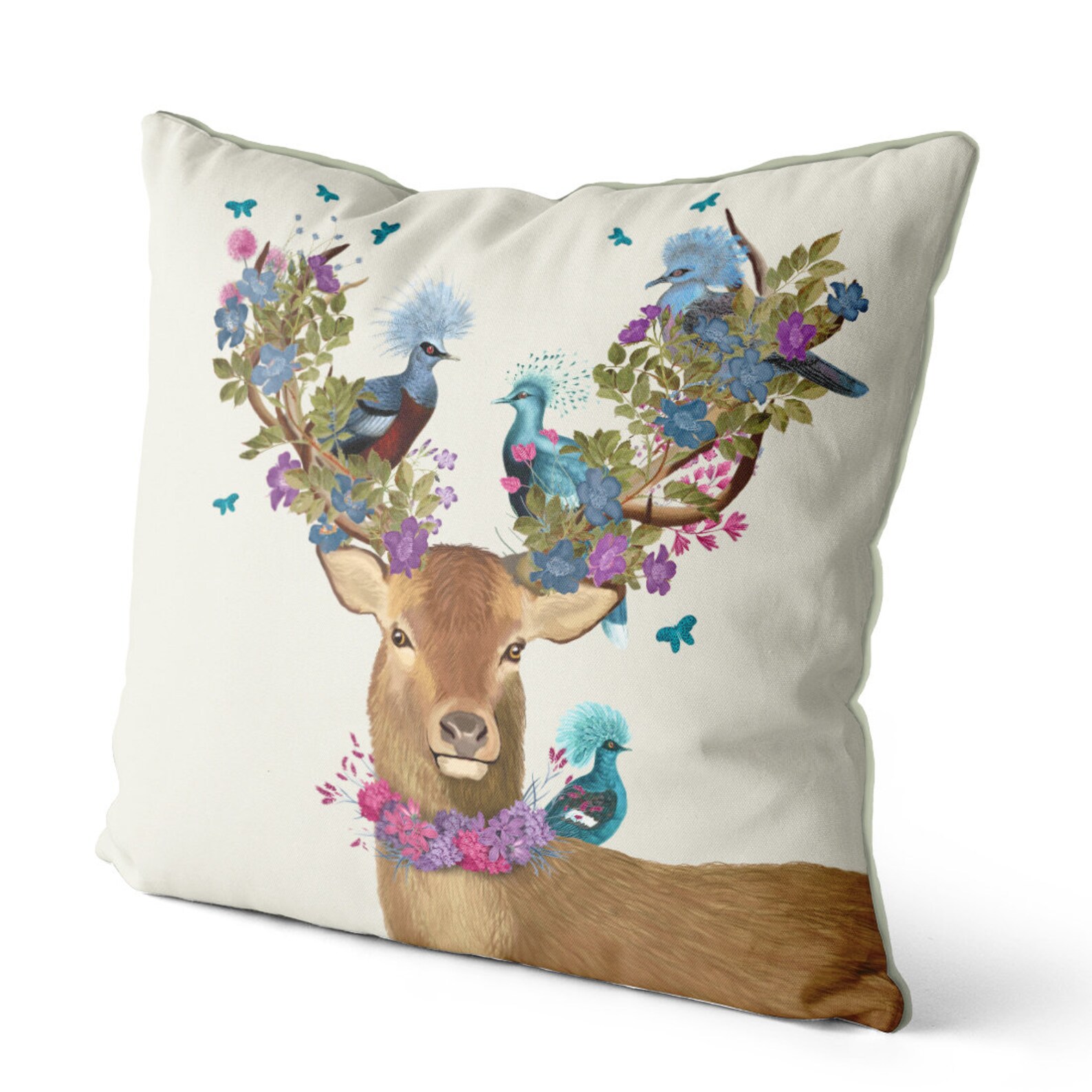 Deer Gift Deer Pillow and Blue Birds Woodland Decor Stag - Etsy