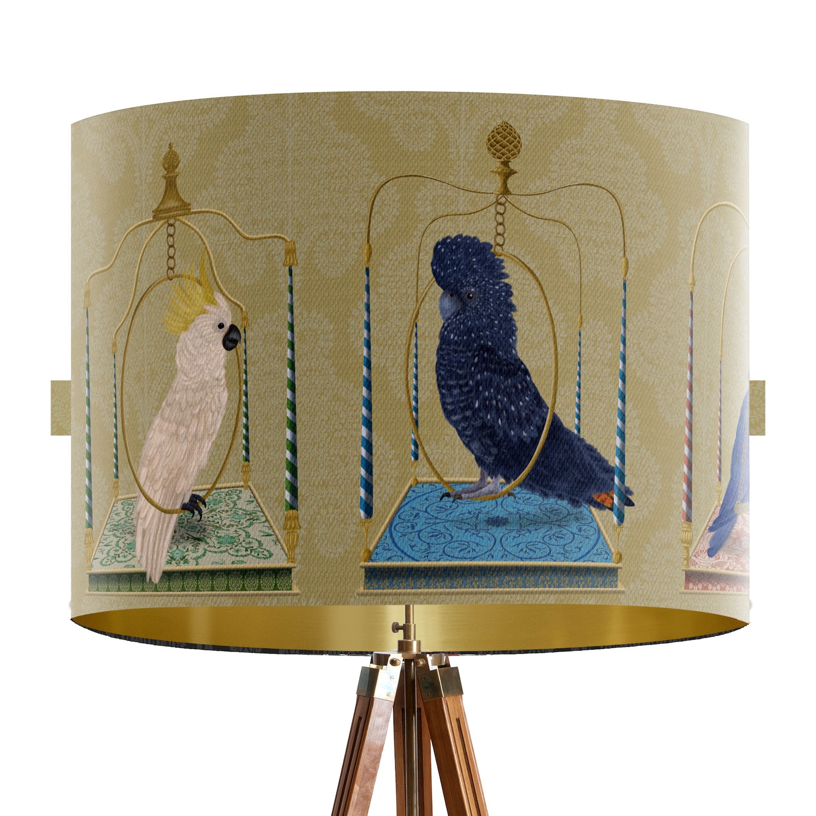 Parrot Swing Lamp Shade on Gold - Large Lamp Shade With Gold Lining ...