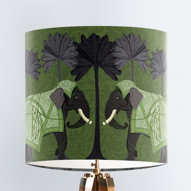 Green Elephant Lampshade With Palm Trees Handmade Safari Inspired Decor ...