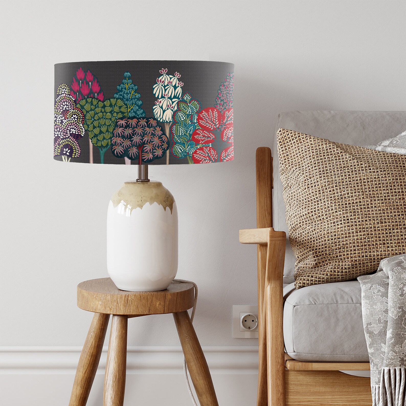 Serene Forest Bright - Retro Lampshade With Mid Century Style Fabric ...