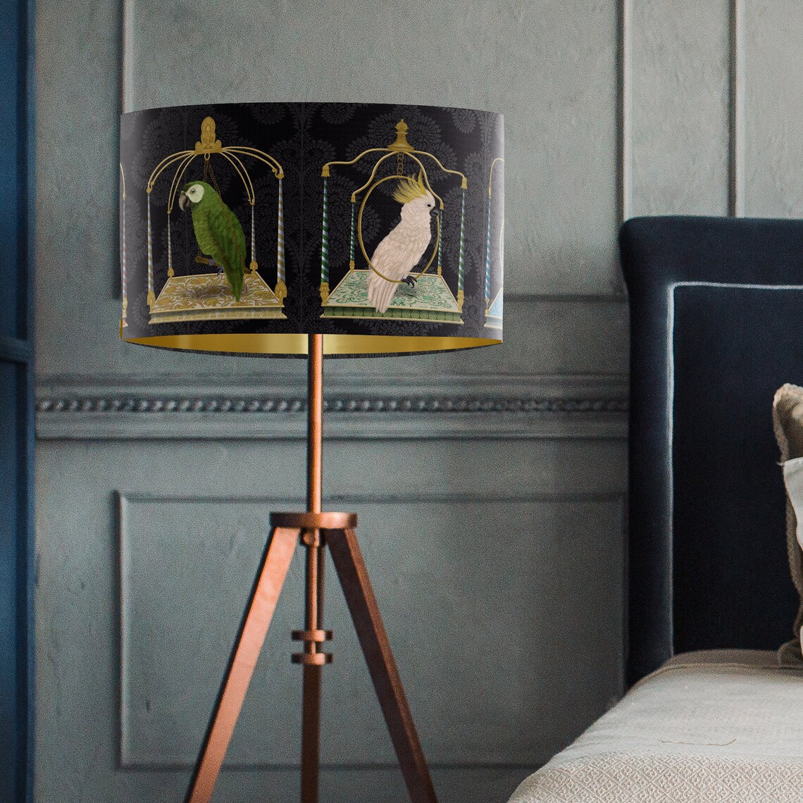 Parrot Swing Lamp Shade on Charcoal Large Lamp Shade With - Etsy