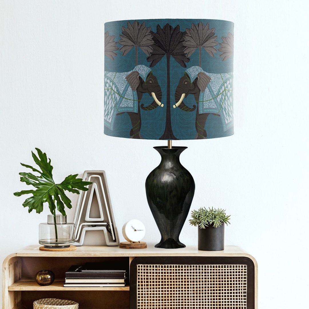 Blue Elephant Lampshade With Palm Trees, Handmade Safari Inspired Decor ...