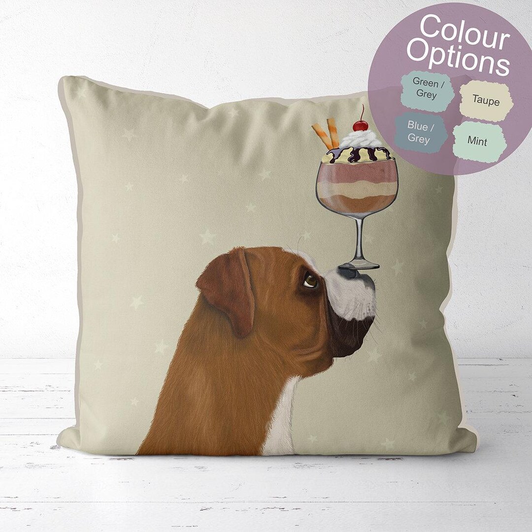 Boxer Pillow Cover, Playful Boxer Dog Balancing Ice Cream Cushion Cover ...