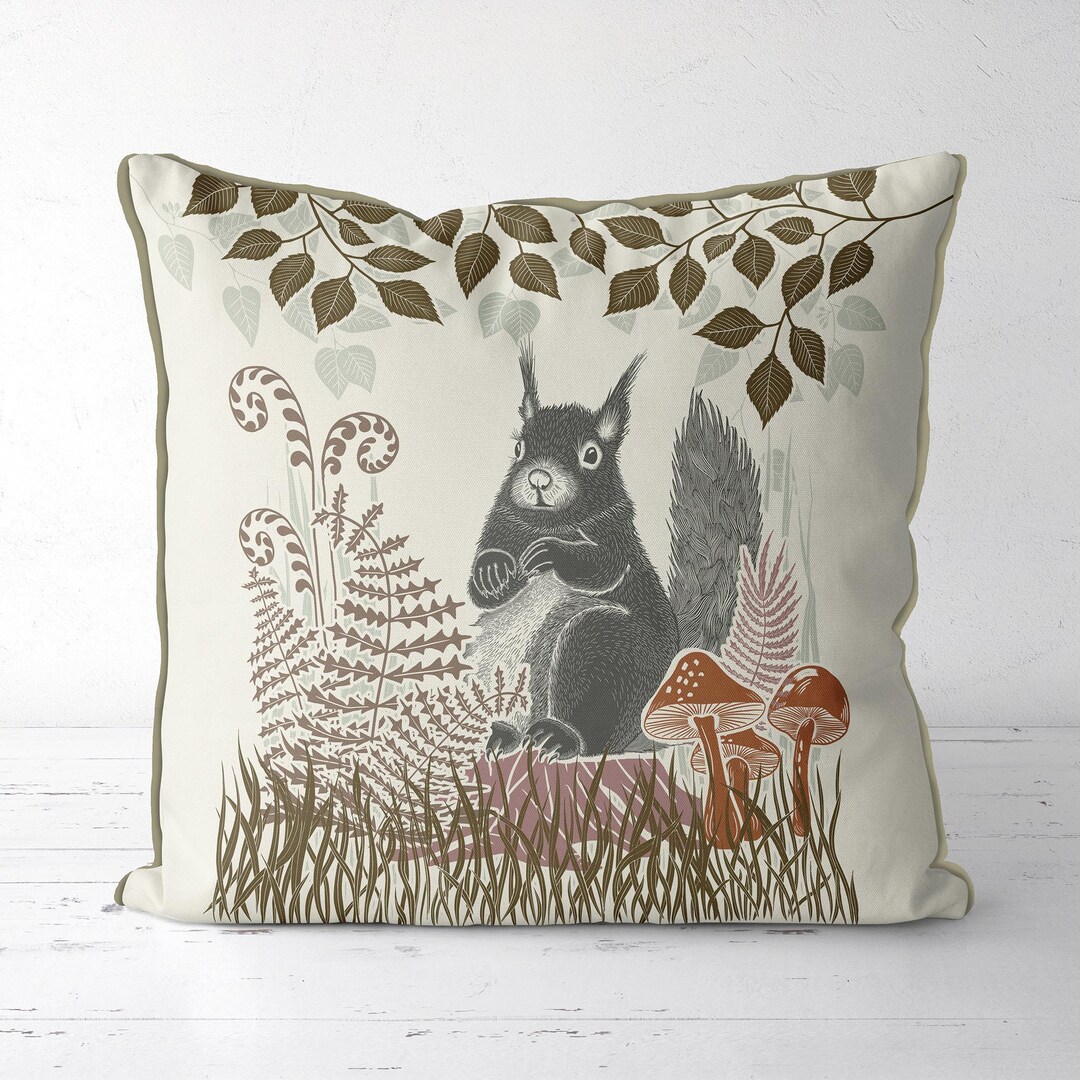 Cute Squirrel Pillow Cover, Whimsical Woodland Animal Cushion Cover for ...