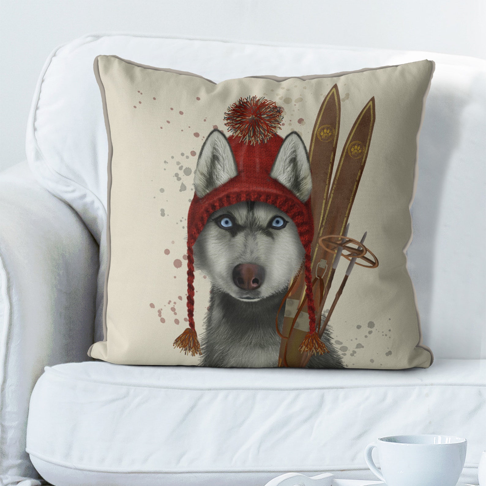 Husky Pillow Cover Gift Idea Husky Skiing Gift for Skier - Etsy