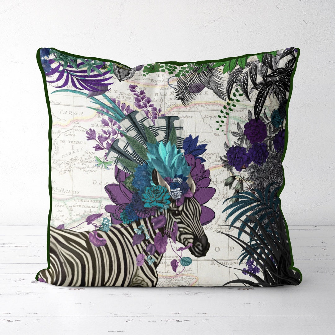 Zebra Pillow Zebra Cushion Cover Tropical Decor Purple and Green ...