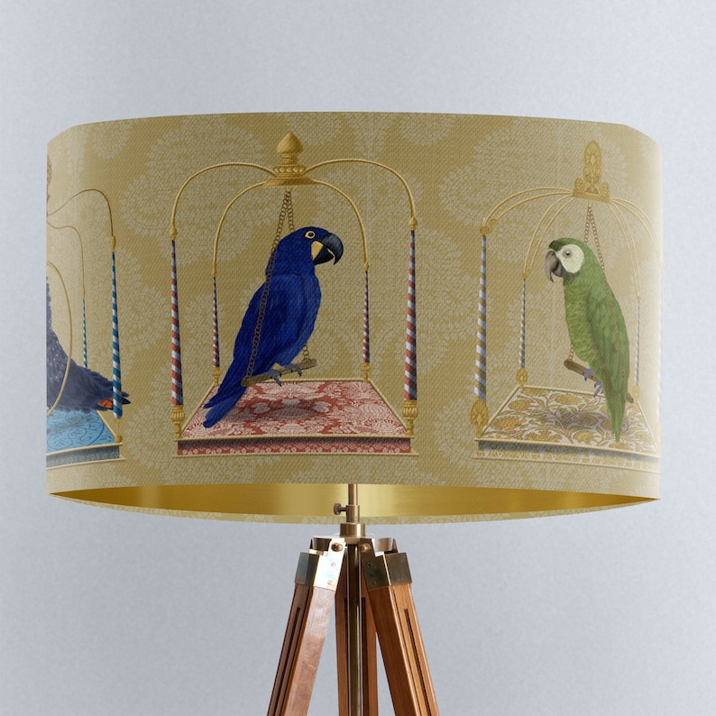 Parrot Swing Lamp Shade on Gold - Large Lamp Shade With Gold Lining ...