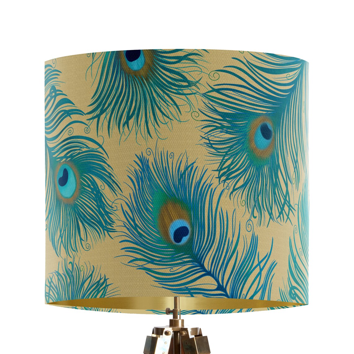 Peacock Feather Lampshade Large Lamp Shade With Gold Lining - Etsy