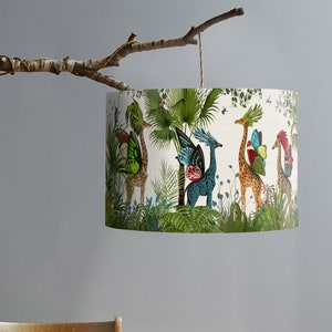 Lamp Shade Tropical Giraffes Bright Drum Lampshade Giraffe Decor Jungle ...