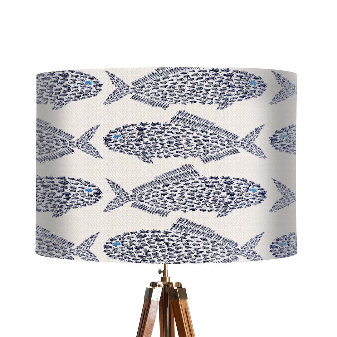 Nautical Fish School Lampshade: Navy Blue Coastal Lamp - Etsy