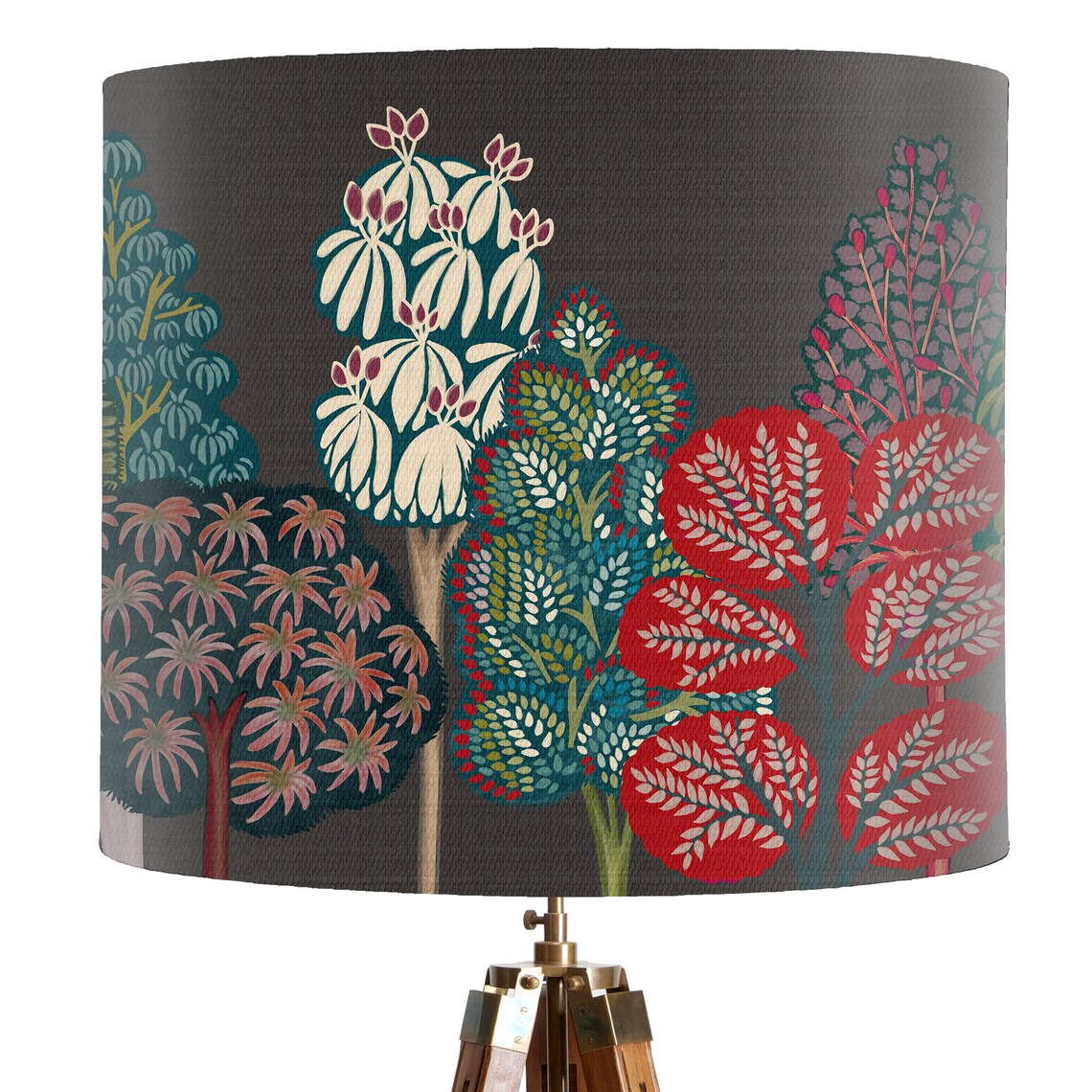 Serene Forest Bright - Retro Lampshade With Mid Century Style Fabric ...