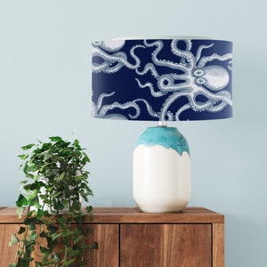 Octopus White on Blue Lamp Shade, Seaside Lampshade for Nautical Table ...