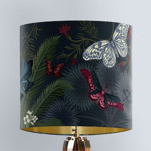 Butterfly Lamp Shade - Butterfly Garden Moonlight - Dark Grey Botanical ...