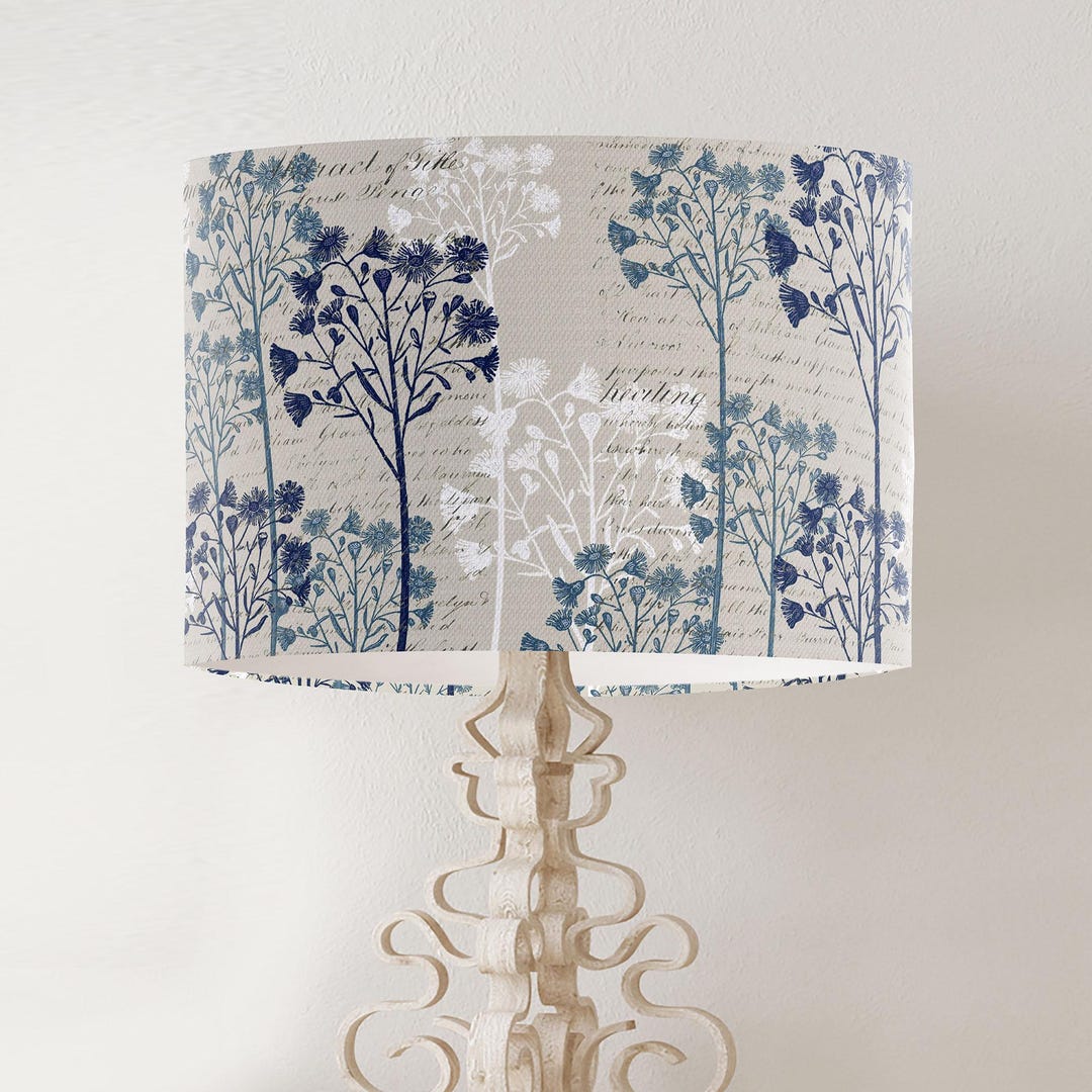 Botanical Lamp Shade in Shades of Blue, Woodland Flower Designs ...