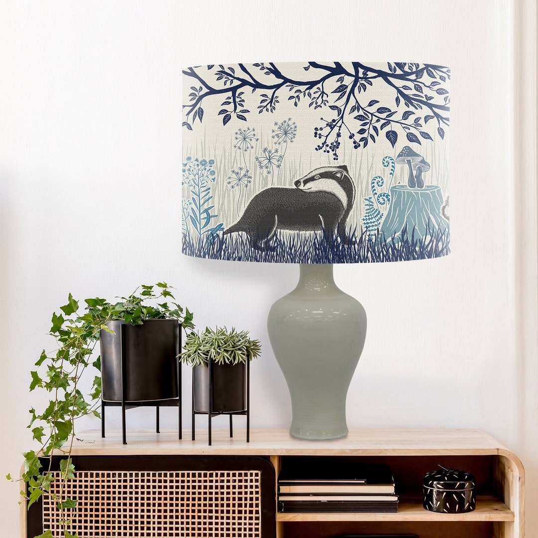 Woodland Badger Lamp Shade in Blues, Country Cottage Lampshade ...