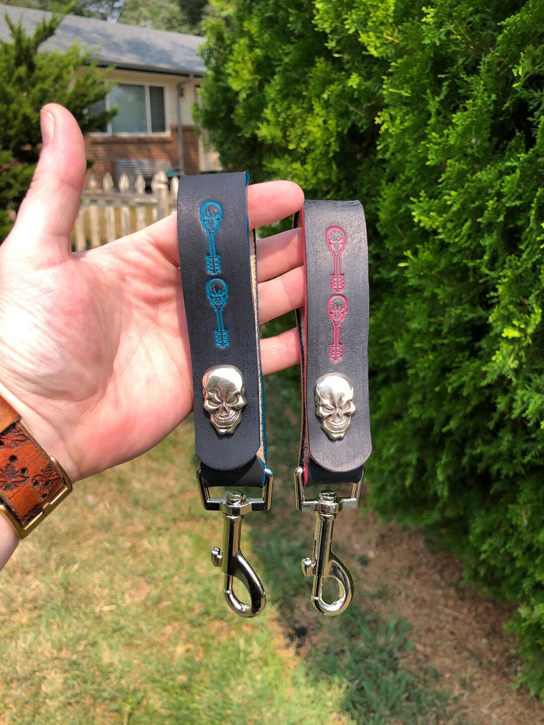Leather Skull Keychain - Etsy