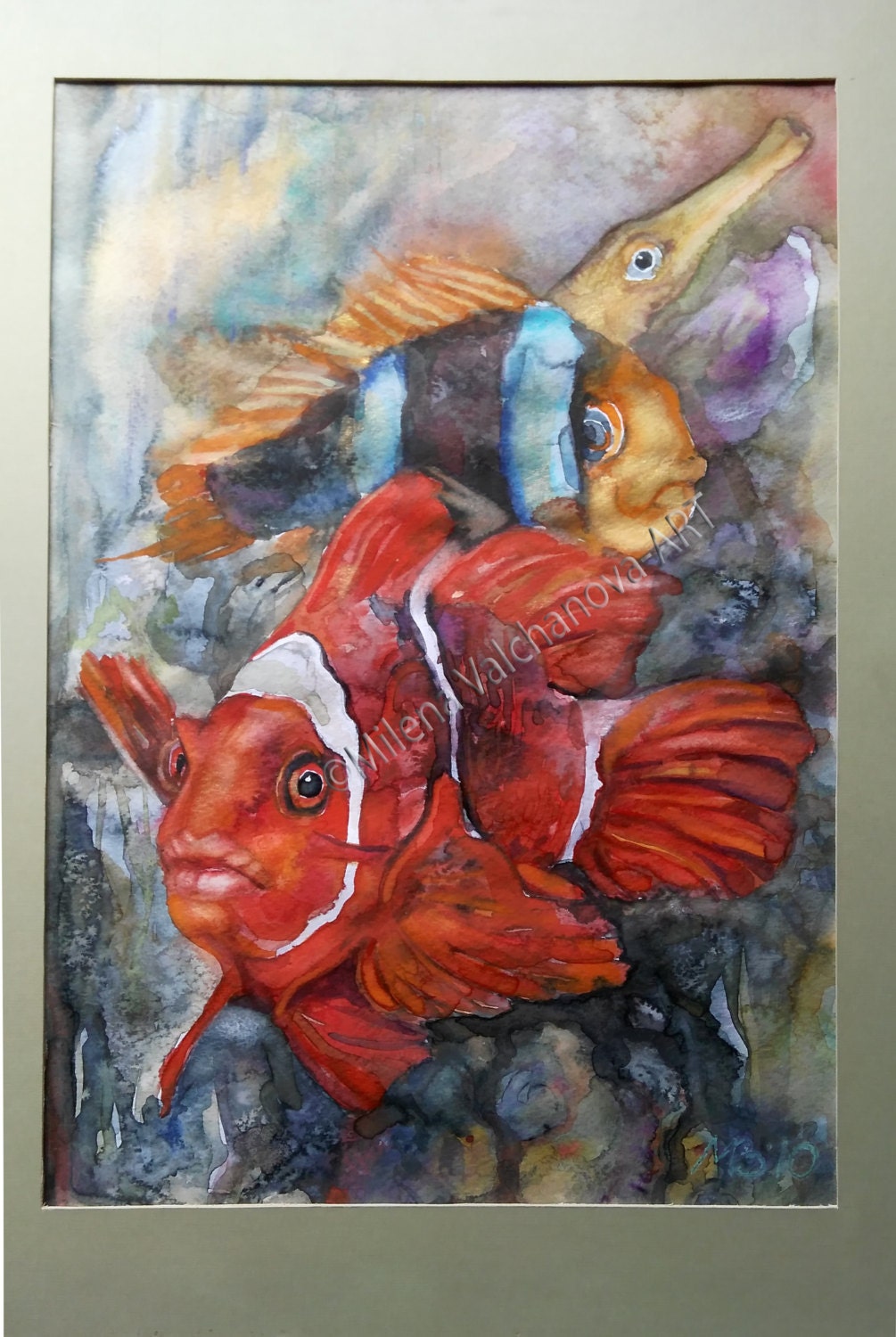RED Ocean Fish LIMITED EDITION Signed Fine Art Print by Artist Milena ...