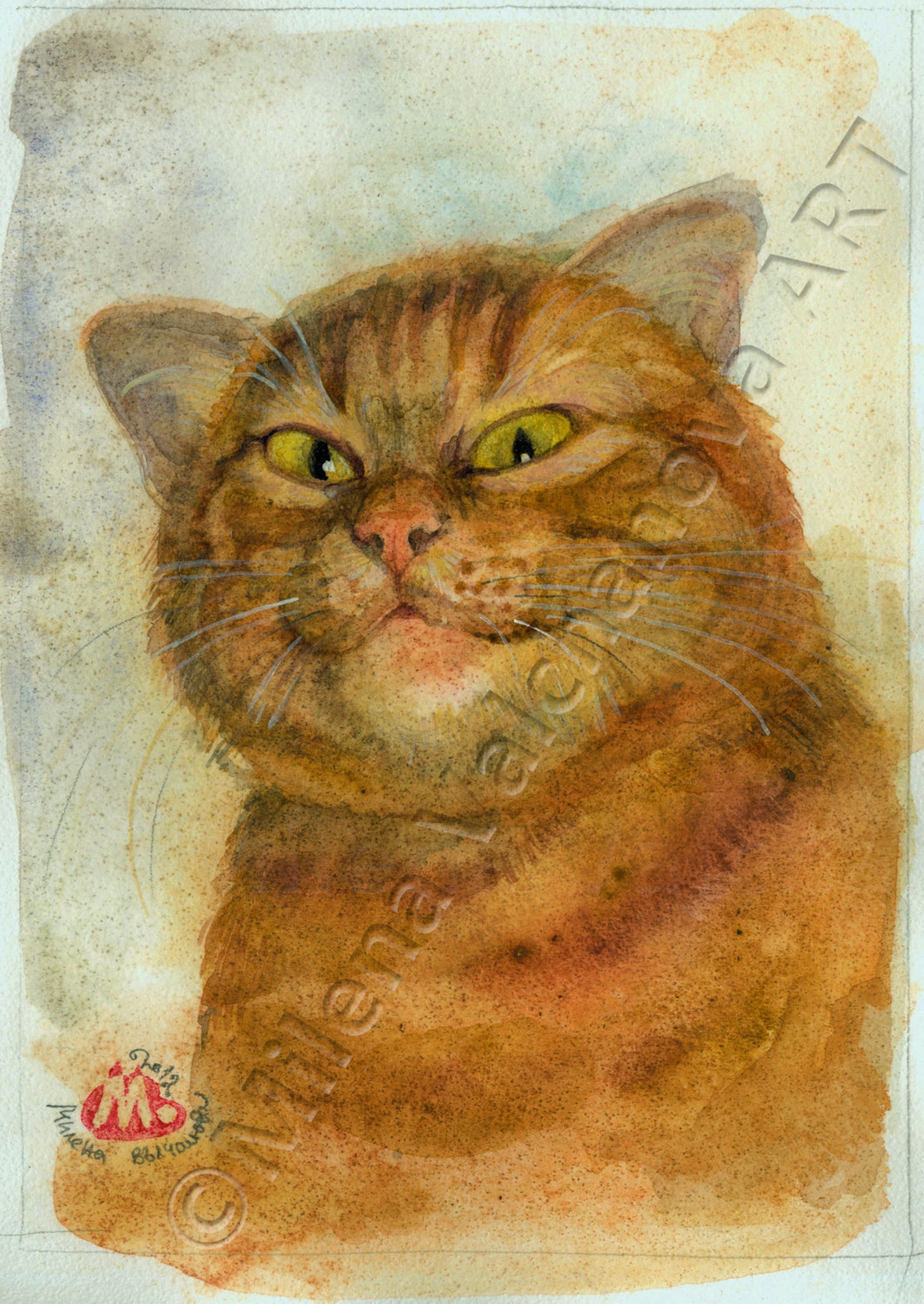 Smiling Roly-poly-cat ART PRINT Limited Edition- Watercolor Cat ...