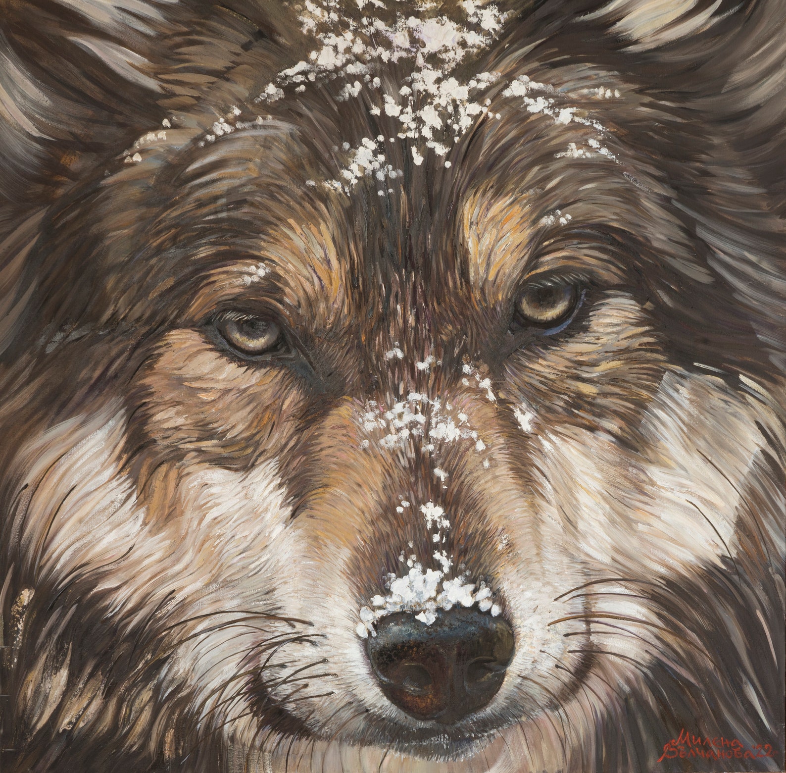 Wolf, Brown Wolf Oil on Canvas Painting, Print by Milena Nikolaj, Wild ...