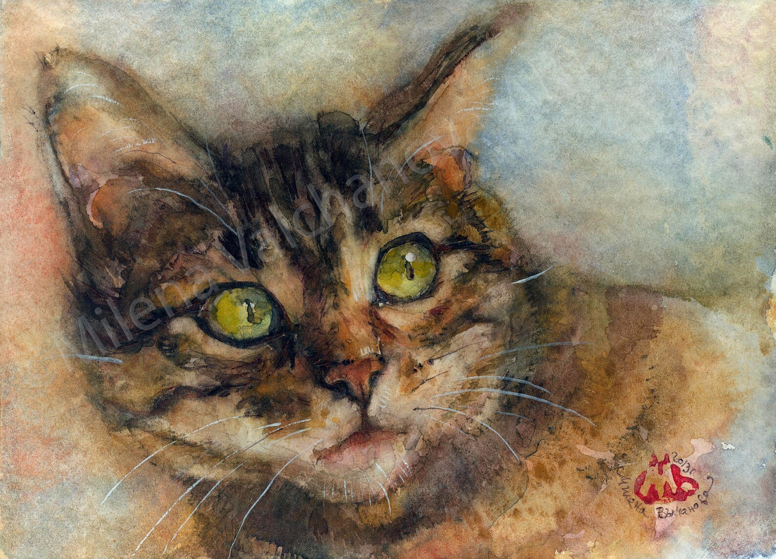 Green Eyes-stinging Cat LIMITED EDITION Signed and Stamped Art | Etsy