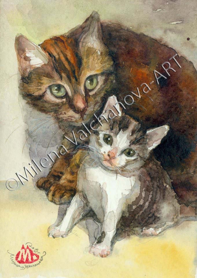 Mother with child-Cat Painting-Cat Lovers Gift CAT ART PRINT | Etsy