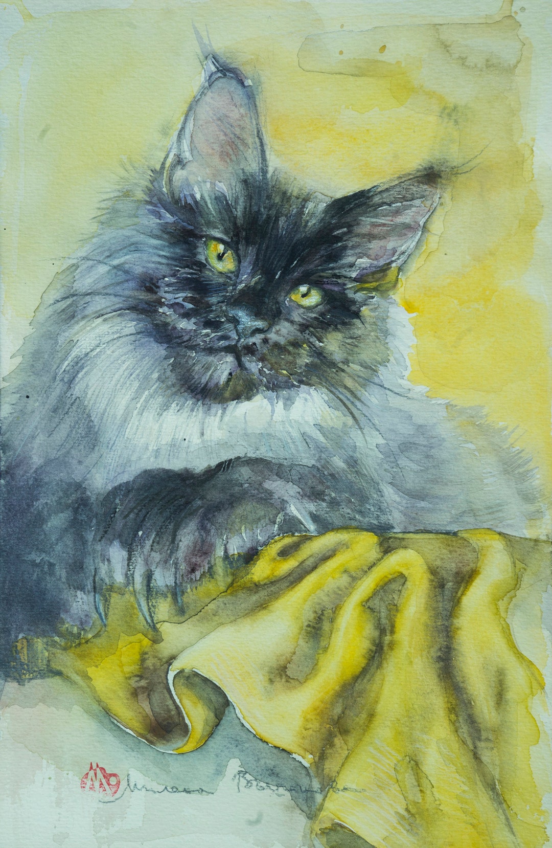 Maine Coon Cat Original Watercolor One of a Kind Cat Painting Detailed ...
