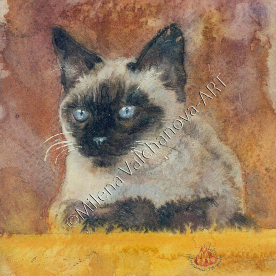 Siamese Cat-print of My Original Watercolor-cat Lovers Gift 7,8"x7,8 ...