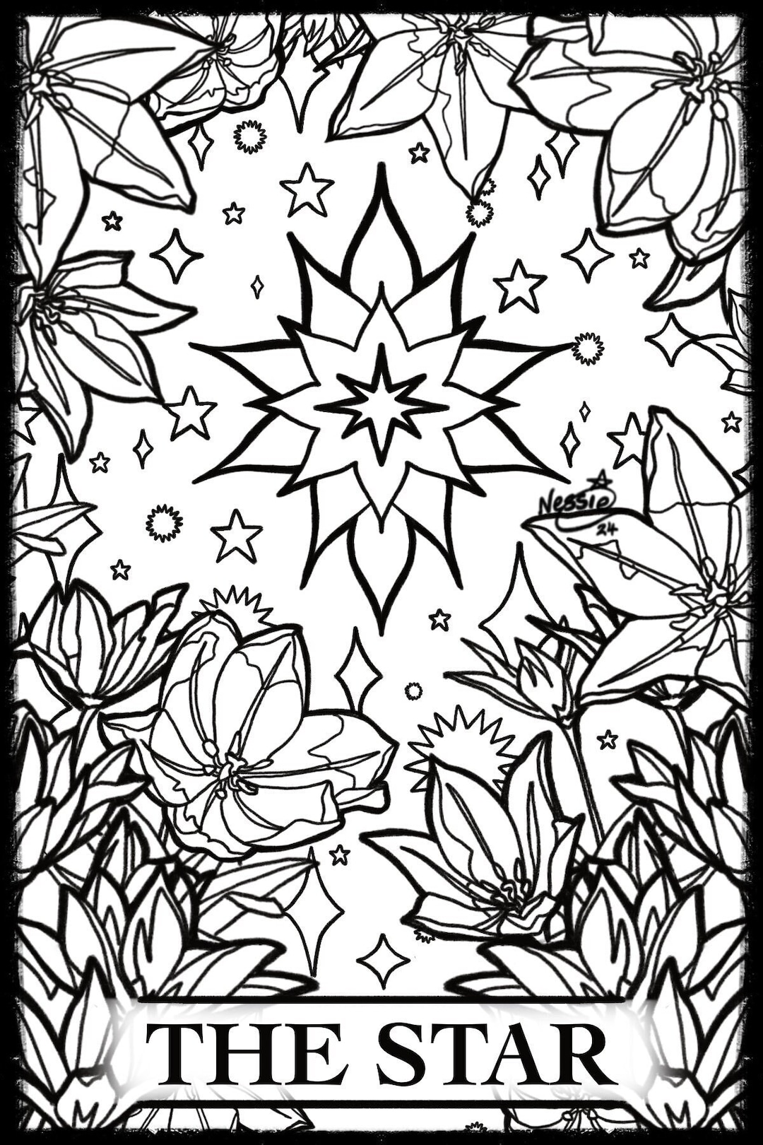 The Star Tarot Card Colouring Page, Digital Download to Print, Nature ...