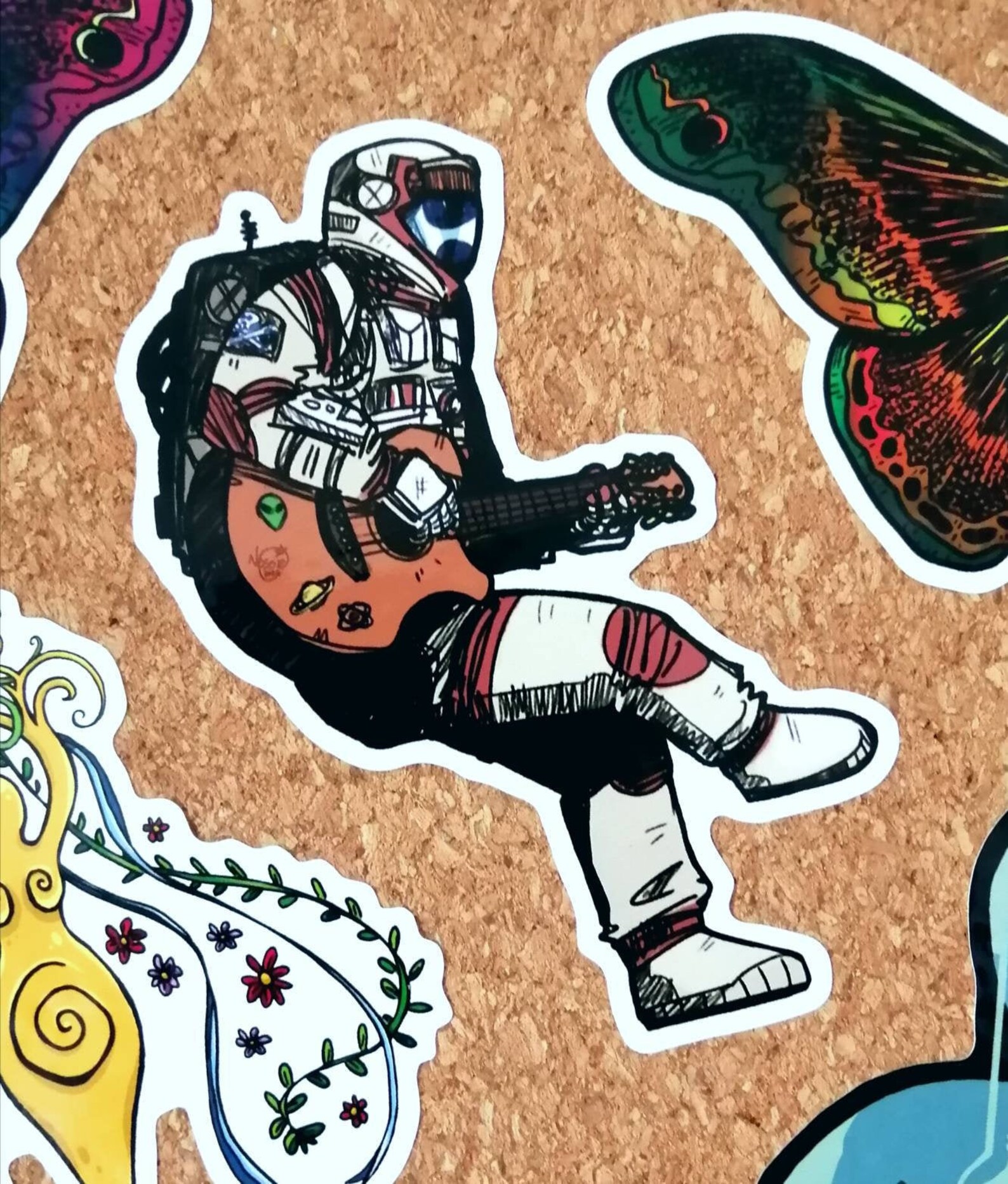 Spaceman Vinyl Sticker Astronaut Guitarist Stickers Space - Etsy