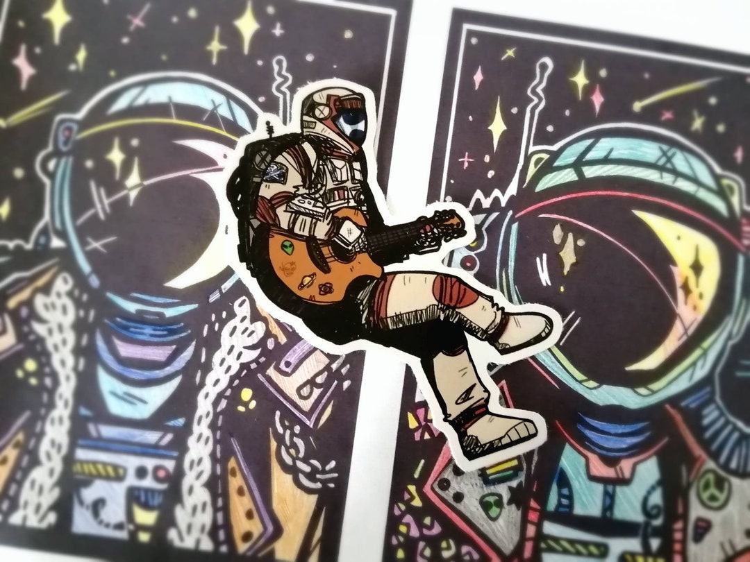 Spaceman Vinyl Sticker, Astronaut Guitarist Stickers, Space Inspired ...