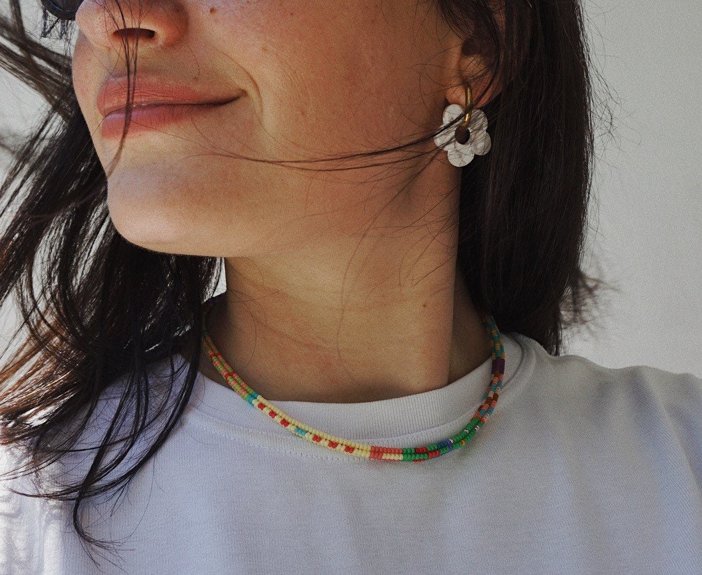 Pastel Color Palettes Choker, Beaded Handmade Necklace, Handwoven Glass ...