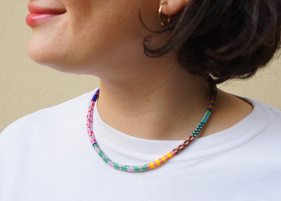 Handmade Jewelry Beaded Necklace Seed Bead Necklace Colorful Beaded Jewelry Bohemian Necklace 