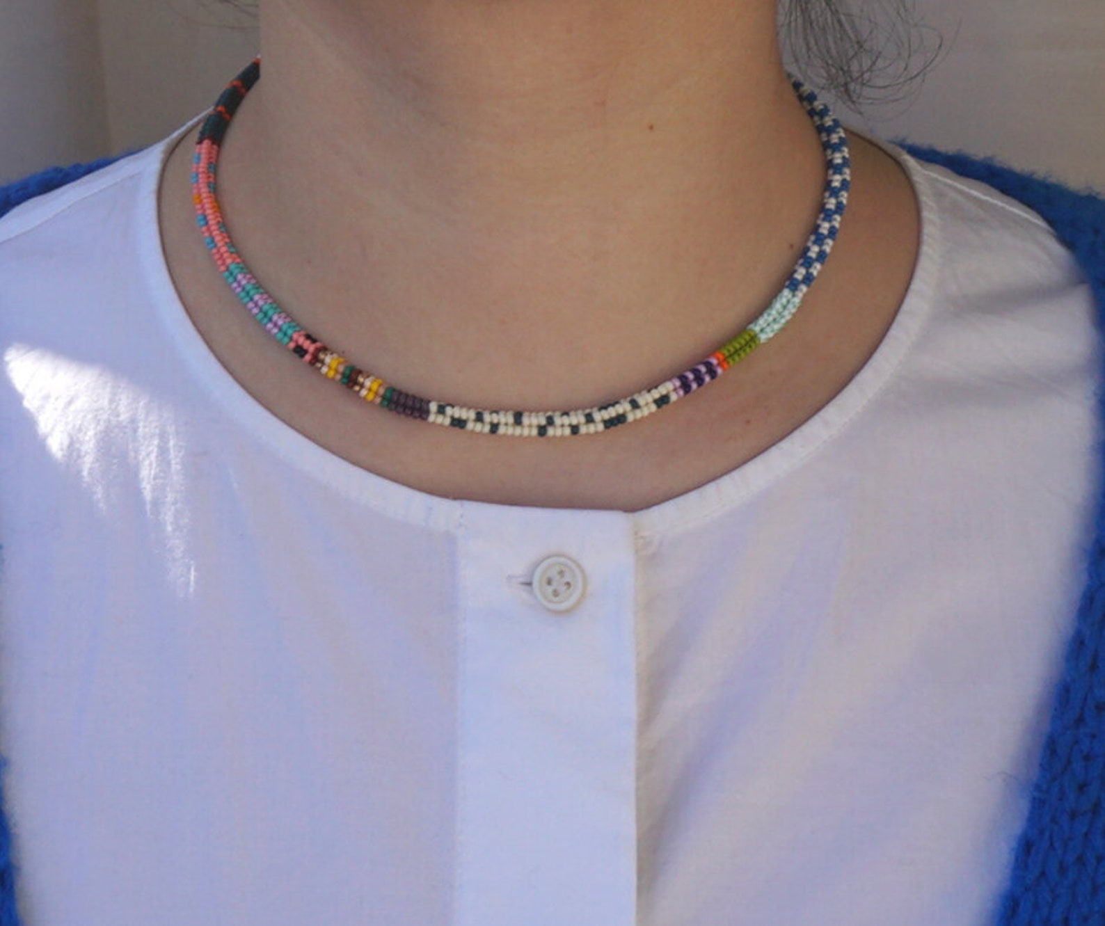 Handwoven Necklace, Multi Colors Beaded Jewelry, Seed Bead Necklace ...