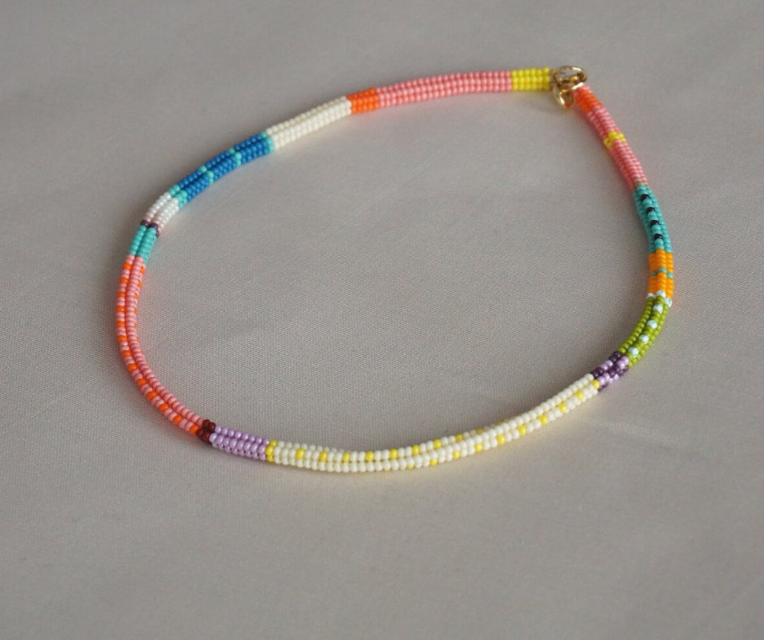 Colorful Beaded Handmade Necklace Minimal Glamour Jewelry - Etsy