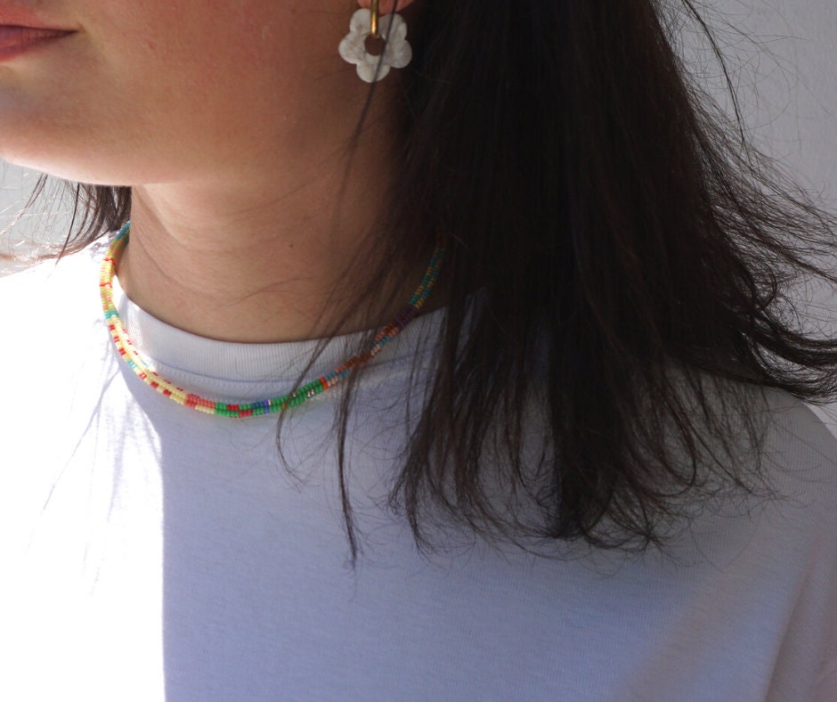 Pastel Color Palettes Choker, Beaded Handmade Necklace, Handwoven Glass ...