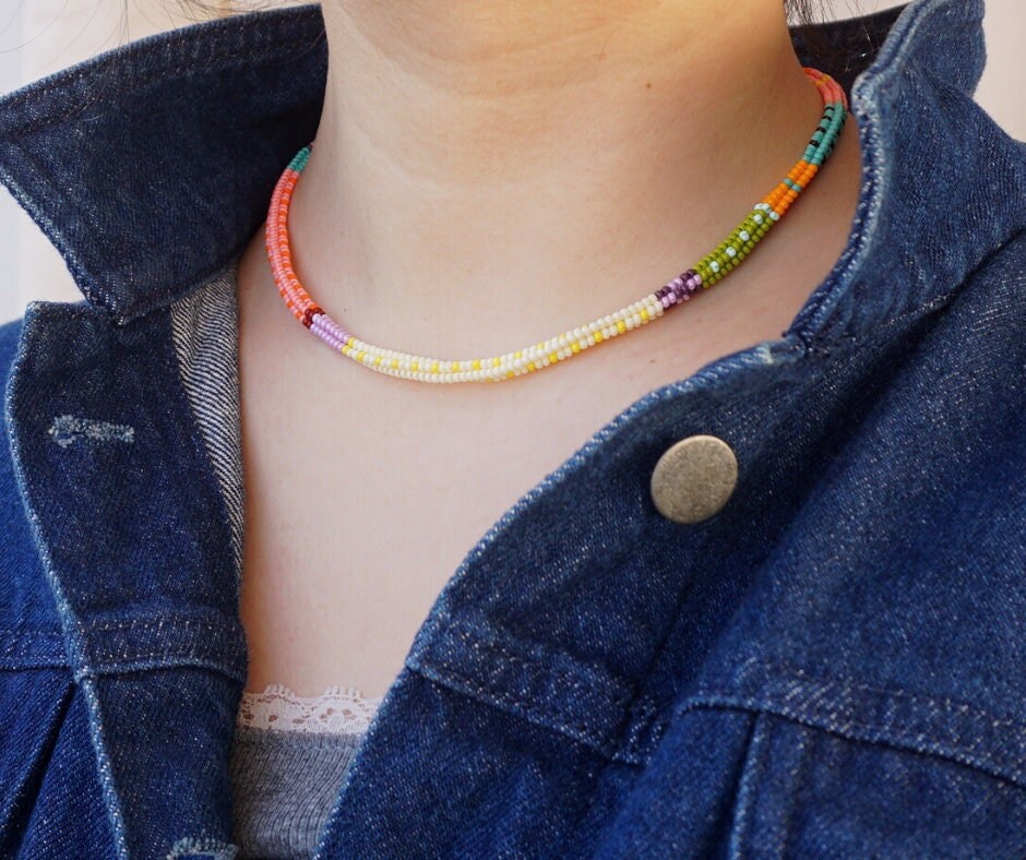 Colorful Beaded Handmade Necklace Minimal Glamour Jewelry - Etsy