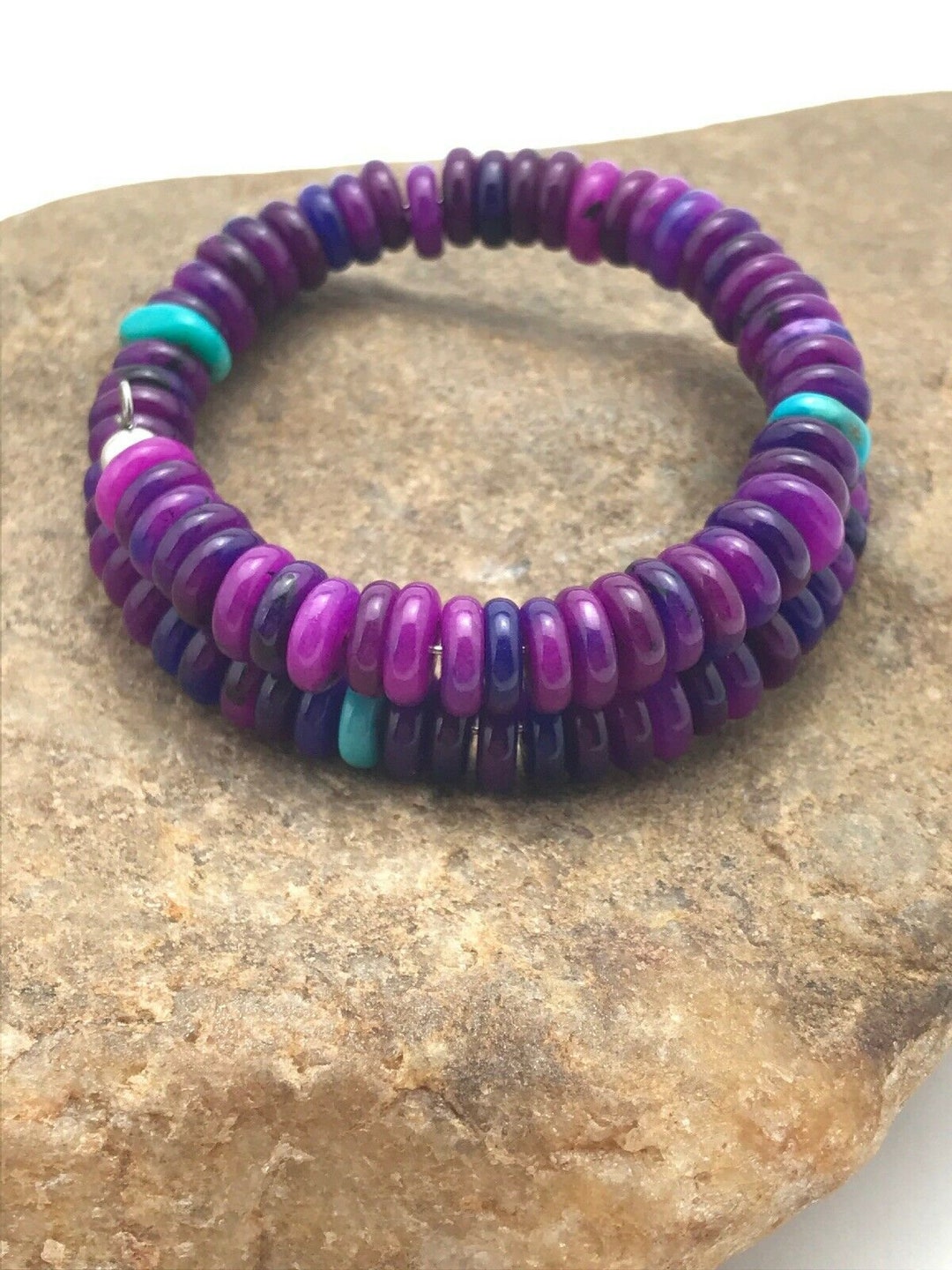 Native American Sterling Silver Sugilite Turquoise Bead Bracelet 3270 ...